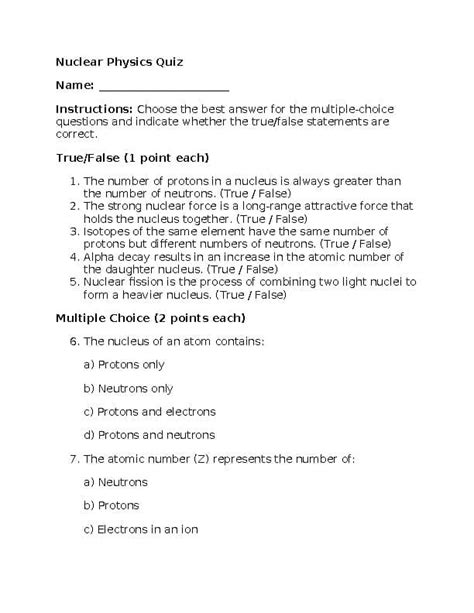 Nuclear Physics Quiz With Answers Totally Editable By The Stem Center