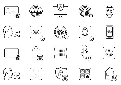 Biometric Identification Line Icon Set Face Id Touch Id Linear
