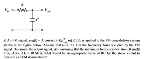 R Vin Vout C 00 A An Fm Signal ψfm T A Cos T Kf ∫ ∞ T M τ Dτ Is Applied To The Fm