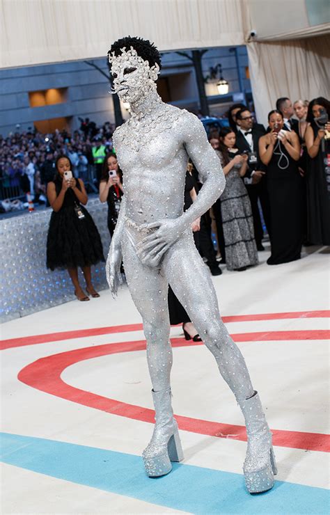 Lil Nas Xs Met Gala 2023 Look Shimmers With Silver Thong And Crystals