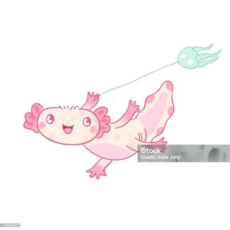 귀여운 Axolotl 마스코트 만화 벡터 일러스트 레이 션입니다 달리기 아홀로틀 가공의 인물에 대한 스톡 벡터 아트 및 기타