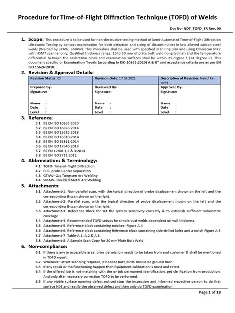 Tofd Sample Procedure Pdf Nondestructive Testing Welding