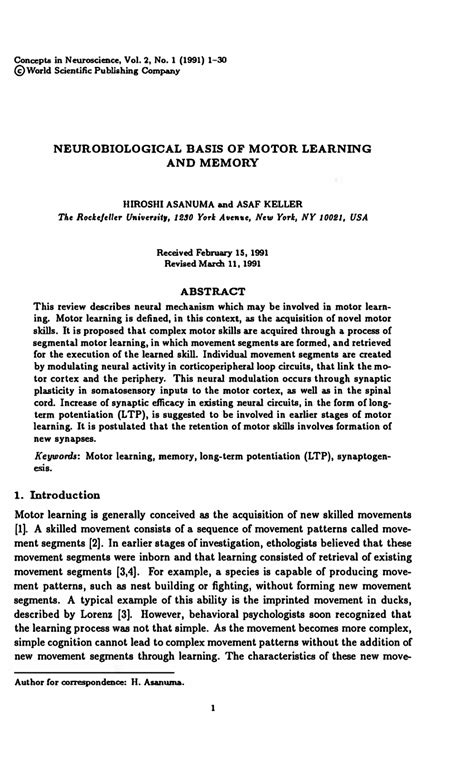 pdf neurological basis of motor learning and memory