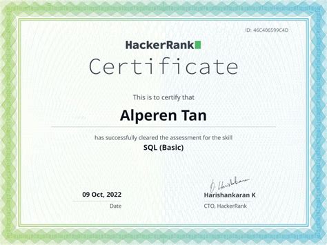 alperen tan linkedin‘de hackerrank sql