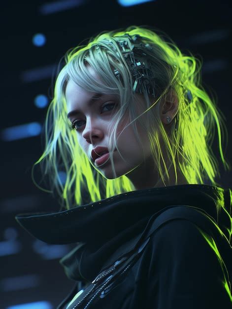 Premium Photo Neon Green Cyberpunk Girl Portrait
