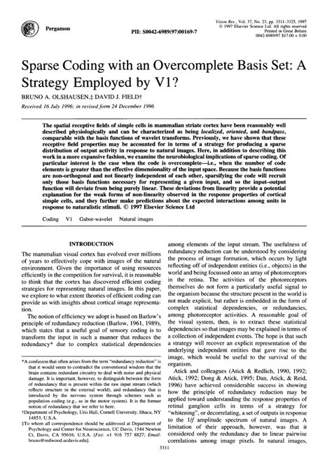 pdf sparse coding with an over complete basis set a strategy