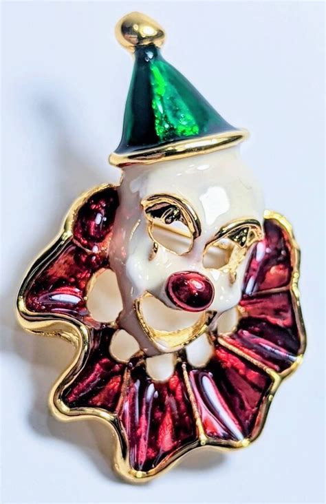 Vintage Enamel Clown Brooch Gem