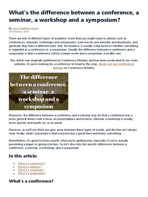 Whats The Difference Between A Conference A Seminar A Workshop And A Symposium Pdf Expert
