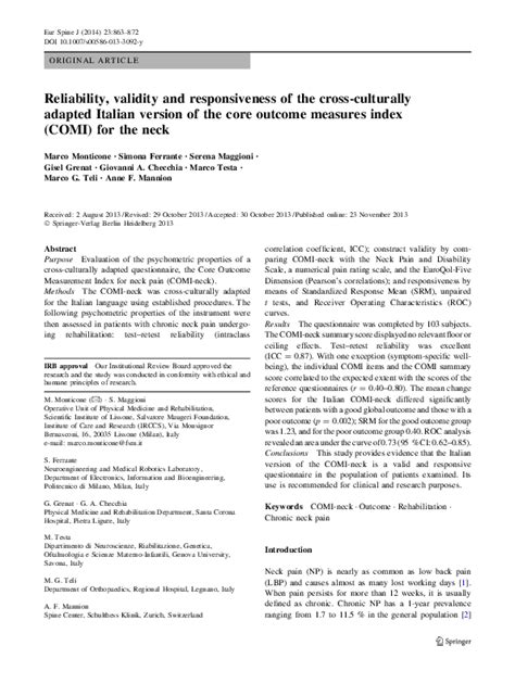 Pdf Reliability Validity And Responsiveness Of The Cross Culturally