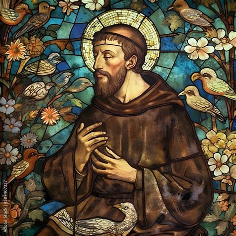 Saint Francis Of Assisi Stained Glass Style Generative Ai St Francis Of Assisi Ilustração
