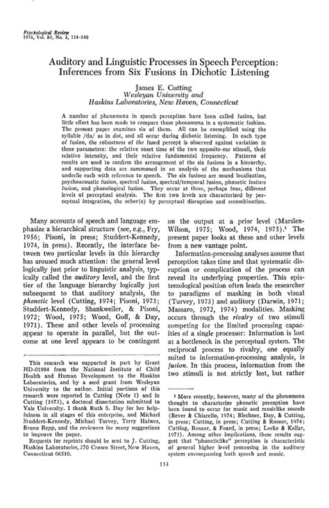 Pdf Auditory And Linguistic Processes In Speech Perception Inferences From Six Fusions In