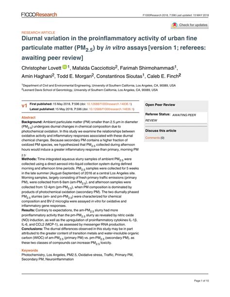 Pdf Diurnal Variation In The Proinflammatory Activity Of Urban Fine Particulate Matter Pm2 5