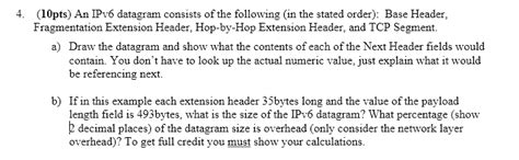 Solved 4 10pts An Ipv6 Datagram Consists Of The Following