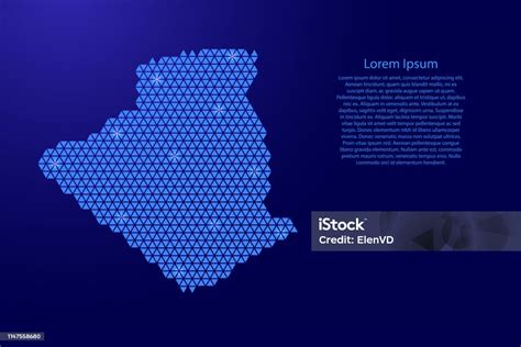 알제리 지도 배너 포스터 인사말 카드 노드와 공간 별 패턴 기하학적 배경을 반복 파란색 삼각형에서 추상적 인 회로도 벡터