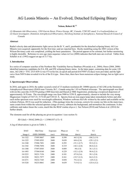 Pdf Ag Leonis Minoris An Evolved Detached Eclipsing Binary