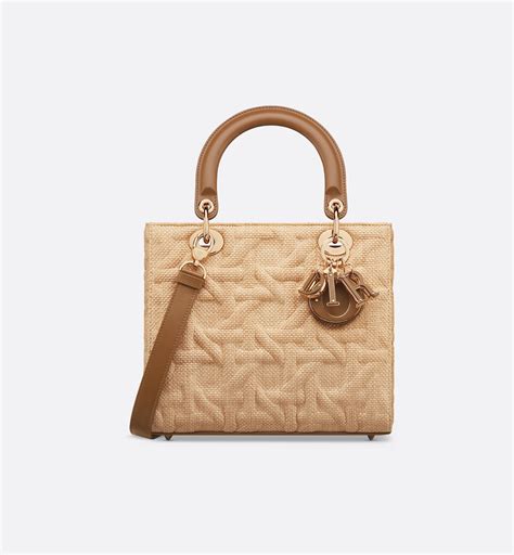 Сумка Lady Dior, модель среднего формата Рафия Graphic Cannage бежевого ...