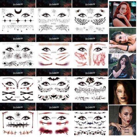 1sheet Halloween Face Tattoo Sticker Waterproof Long Lasting Dark Style