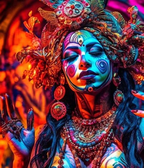 Premium Photo A Woman With Painted Face And A Bird On Her Head