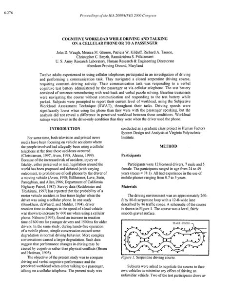 Pdf Cognitive Workload While Driving And Talking On A Cellular Phone Or To A Passenger