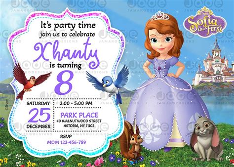 Sofia The First Birthday Invitation Template 4 X 6 Or 5 X 7 Free