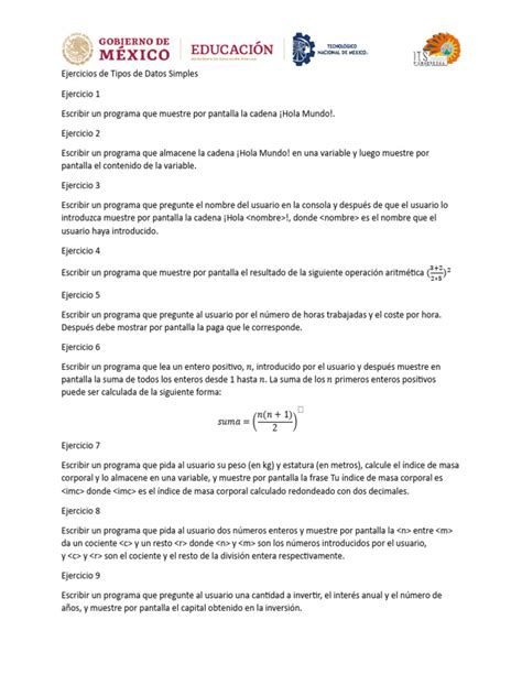 Ejercicios Básicos De Programación Pdf Tipo De Datos Finanzas Y Dinero