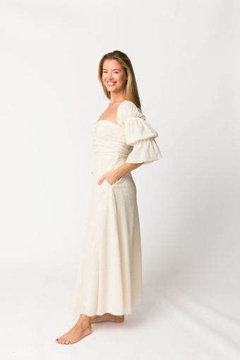 Corrine Tiered Sleeve Maxi Dress With Pockets In Ivory Cream Bump Fr