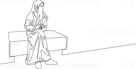Soltero Continuo Línea Dibujo De Joven Atractivo Medio Este Muslimah
