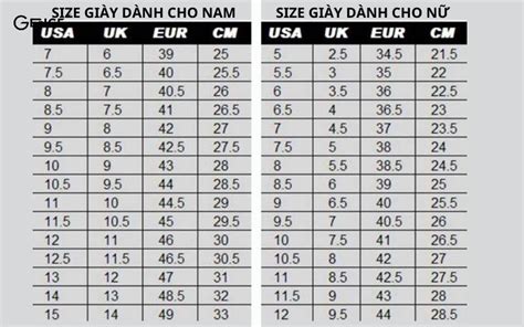 Bảng Size Giày Và Cách Quy đổi Size Giày Nam Nữ Chuẩn Nhất