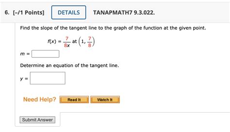 solved 6 [ 1 points] tanapmath7 9 3 022 find the slope of