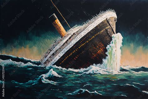 Historic Artistic Recreation Of Legendary Ocean Liner Titanic Sinking