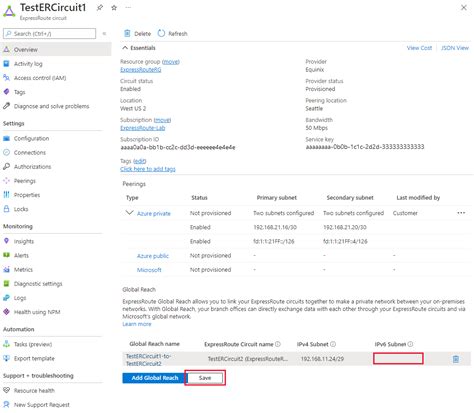 Azure Expressroute Azure Portal을 사용하여 Global Reach 구성 Microsoft Learn