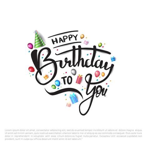 축하를 위한 파티 요소가 있는 생일 축하 문자 텍스트 배너 프리미엄 벡터