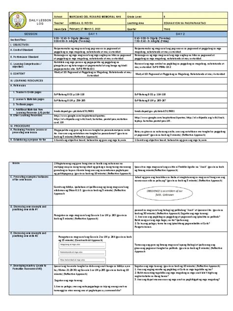 Dll Template Esp Week 3 3rd Quarter Pdf