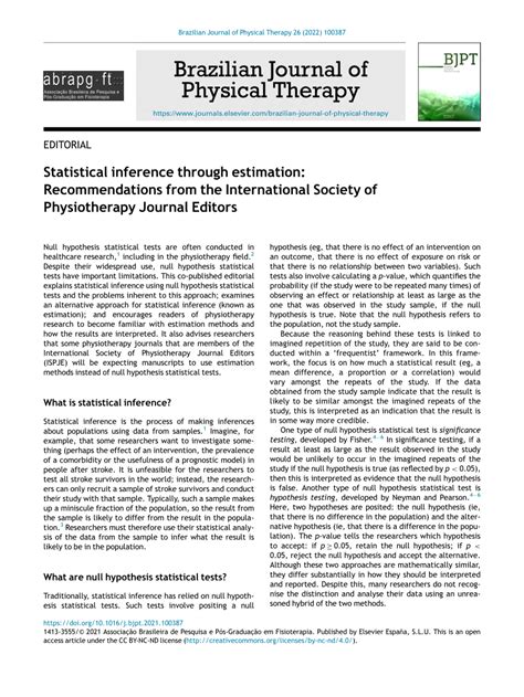 Pdf Statistical Inference Through Estimation Recommendations From The International Society