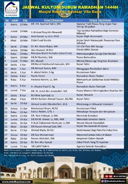 Jadwal Kultum Shubuh Ramadhan 1444H MD Al Kautsar