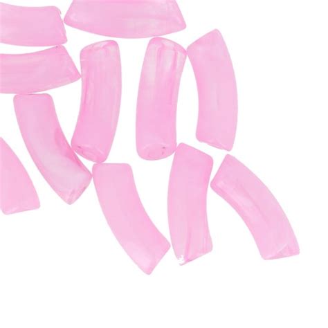 Perles tube incurvé en acrylique transparente 35x11 mm Marbré Rose