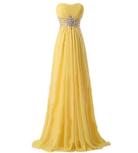 Long Beautiful Crystal Yellow Dress For Graduation Dresses Girls In