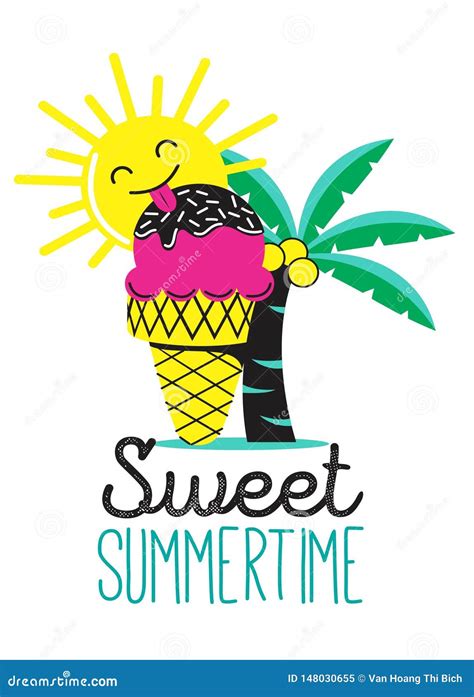 Sweet Summer Time With Ice Cream Stock Illustration Illustration Of