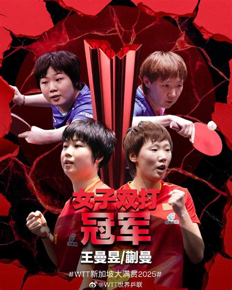 王曼昱蒯曼3 2孙颖莎王艺迪，夺wtt新加坡大满贯女双冠军