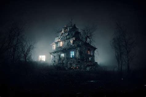 Premium Photo Dark Haunted House With Illuminated Windows At Spooky