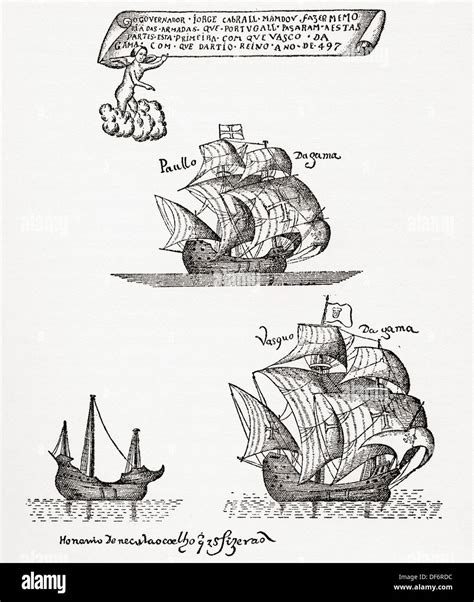 Vasco Da Gamas Fleet Of Ships Which Left Lisbon Portugal In 1497 On