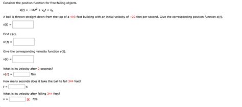 Solved Consider The Position Function For Free Falling Chegg