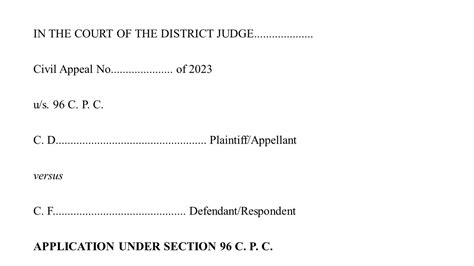 Format For Petition Under Section 96 Of CPC Appeal For Orginal Decree