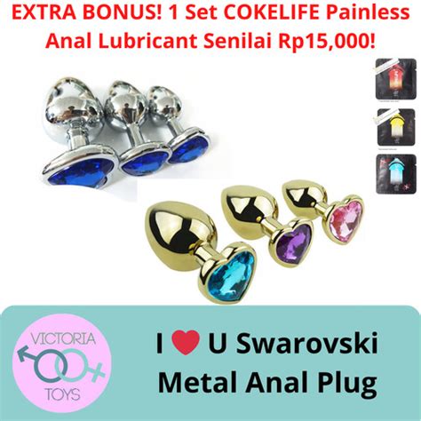 Promo [3 Pcs] I Love U Swarovski Metal Anal Plug Alat Bantu Pemuas Sex Toys Silver Biru