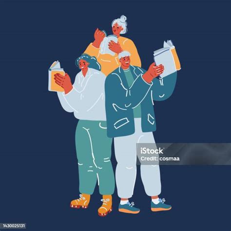 Illustration Vectorielle De Dessin Animé De Personnes Lisant Lhomme Et