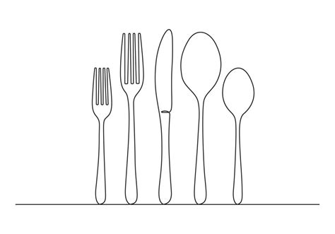 Continuous One Line Drawing Of Cutlery Set Spoon Knife And Fork Pro