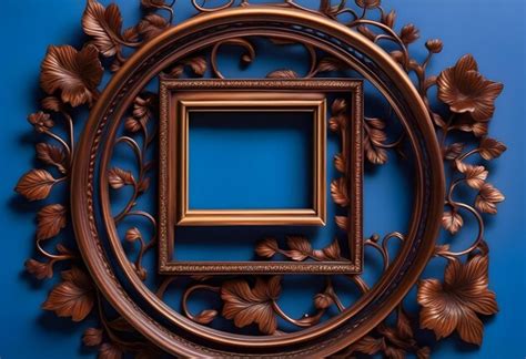 A Vintage Bronze Picture Frame On A Blue Wall Background Premium Ai