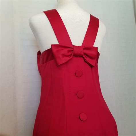 Red Mini Cocktail Dress Silk And Rayon Red Bow And Big Button Down
