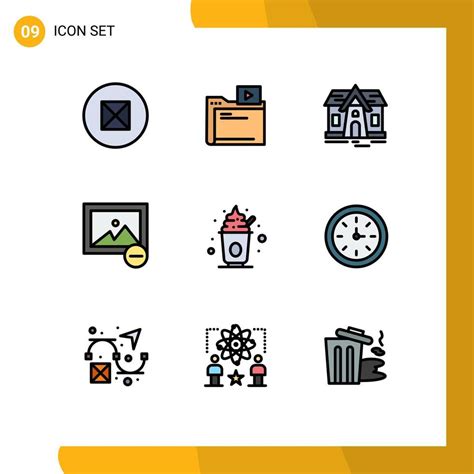 User Interface Pack Of 9 Basic Filledline Flat Colors Of Device Sweet House Party Photo Editable