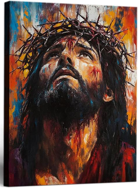 Framed Jesus Canvas Wall Art Crown Of Thorns Picture